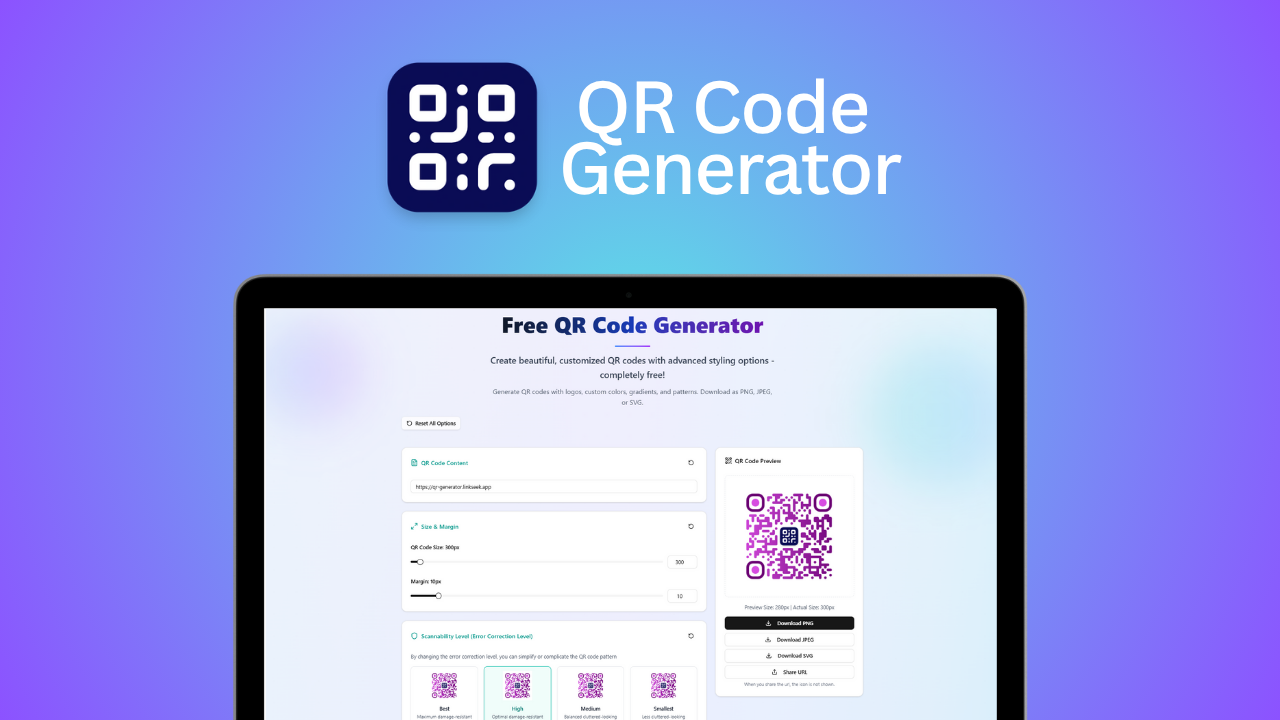 Advanced Free QR Code Generator - Text, URL, VCard, Wifi & More